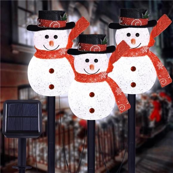 Holiday | 3pcs Snowman Shape Solar Christmas Lights Decor Pathway ...